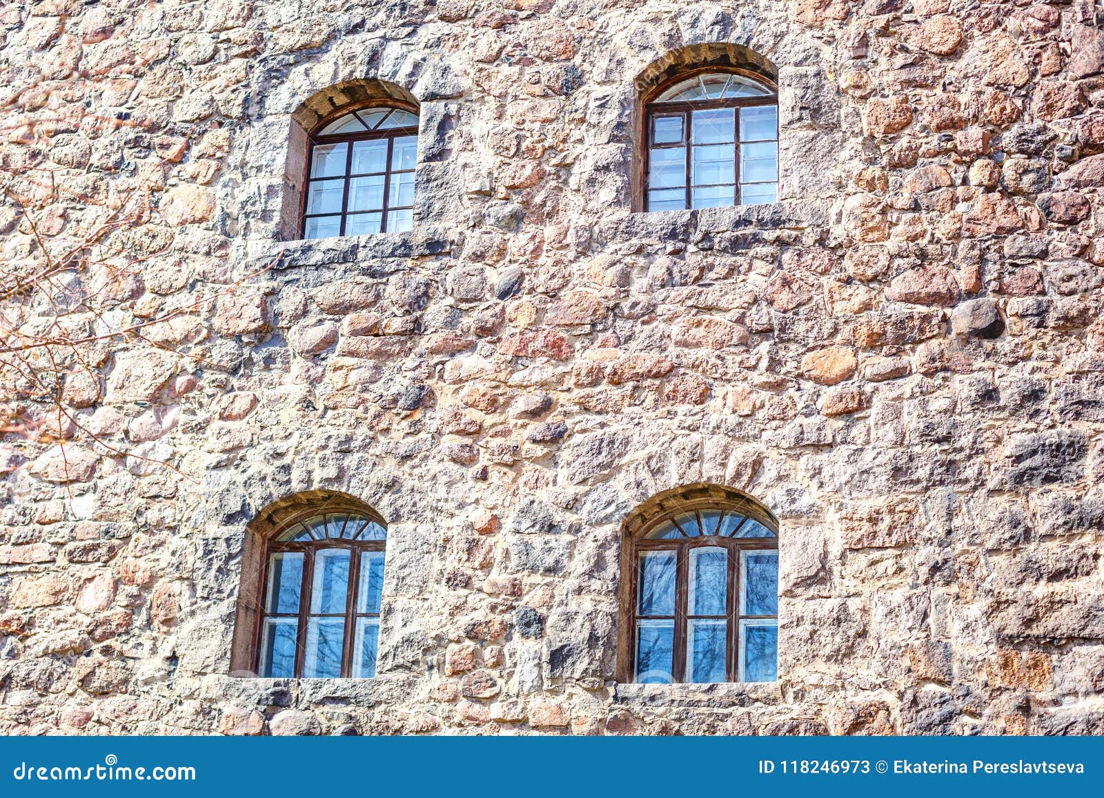 Old Arched Windows in the Stone Castle Stock Image - Image of facade ...