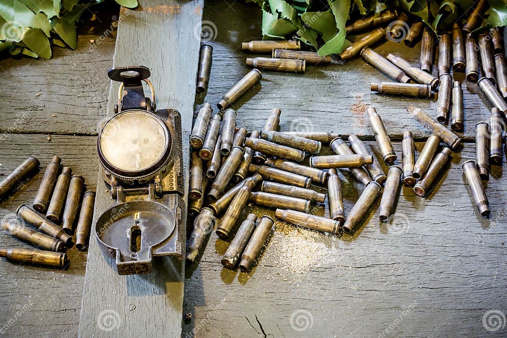 Old Army Compass and Bullets. Stock Image - Image of brass, gold: 40305825