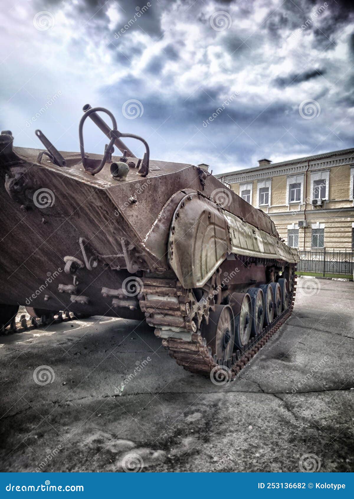 Old Army Tank Standing in a Town Square Stock Photo - Image of angle ...