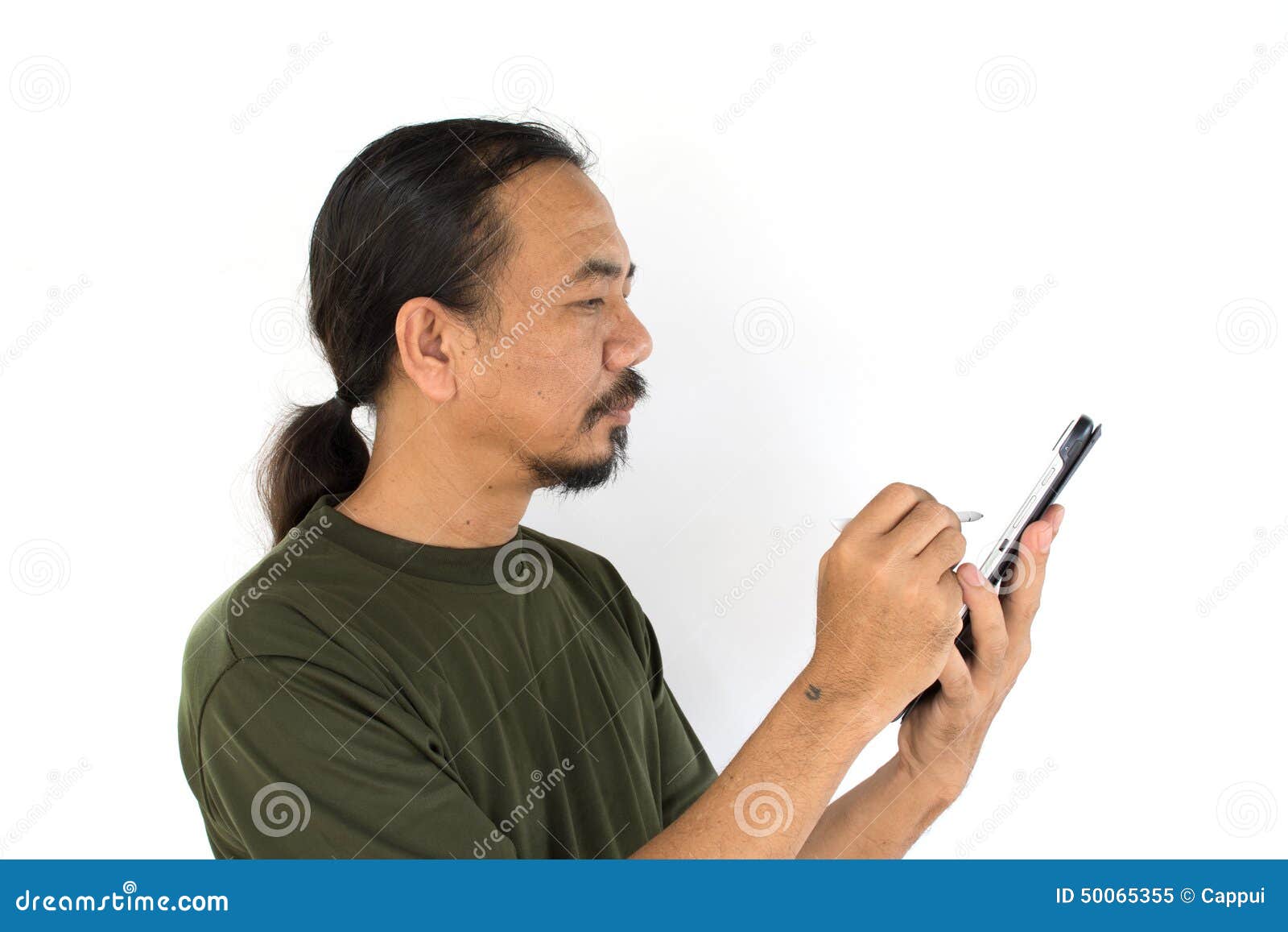 Old Asian Man Using Tablet-pc Stock Image - Image of reading, long ...