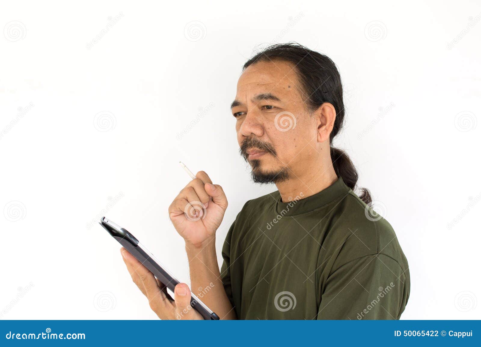 Old Asian Man Using Tablet-pc Stock Photo - Image of reading ...