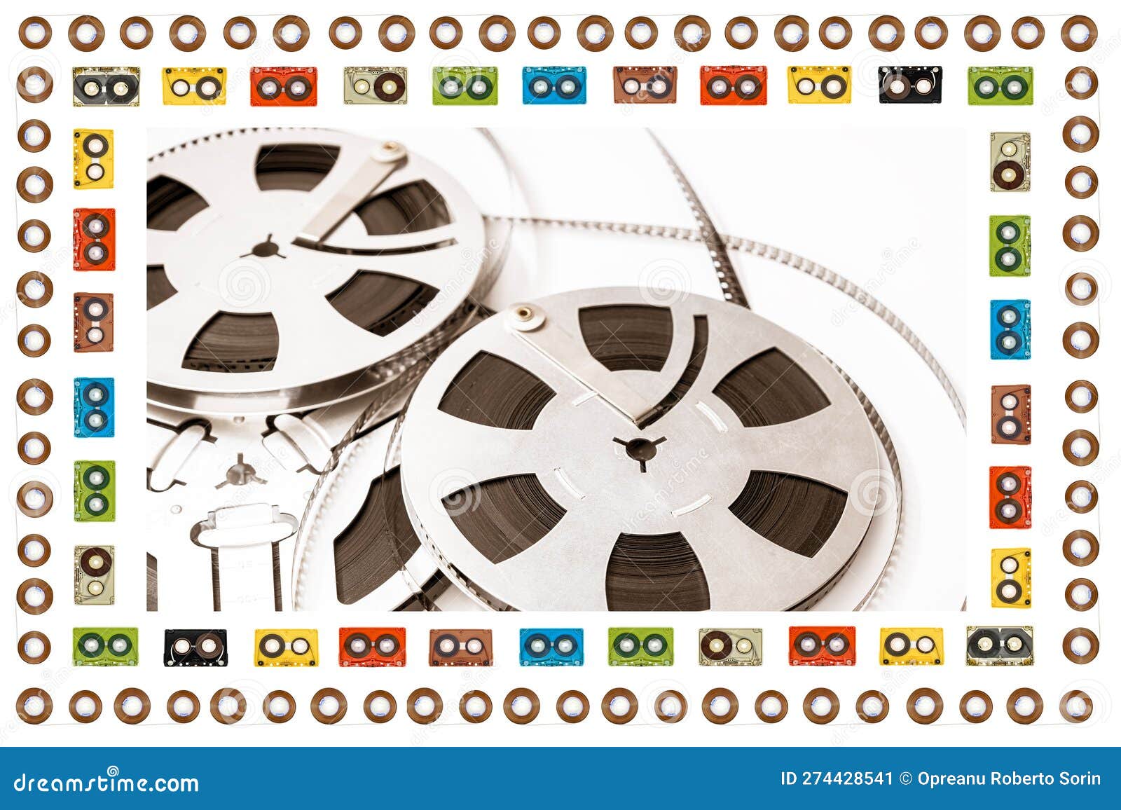Old Audio Cassette Tape Open Frame with a Film Reel Stock Image - Image ...