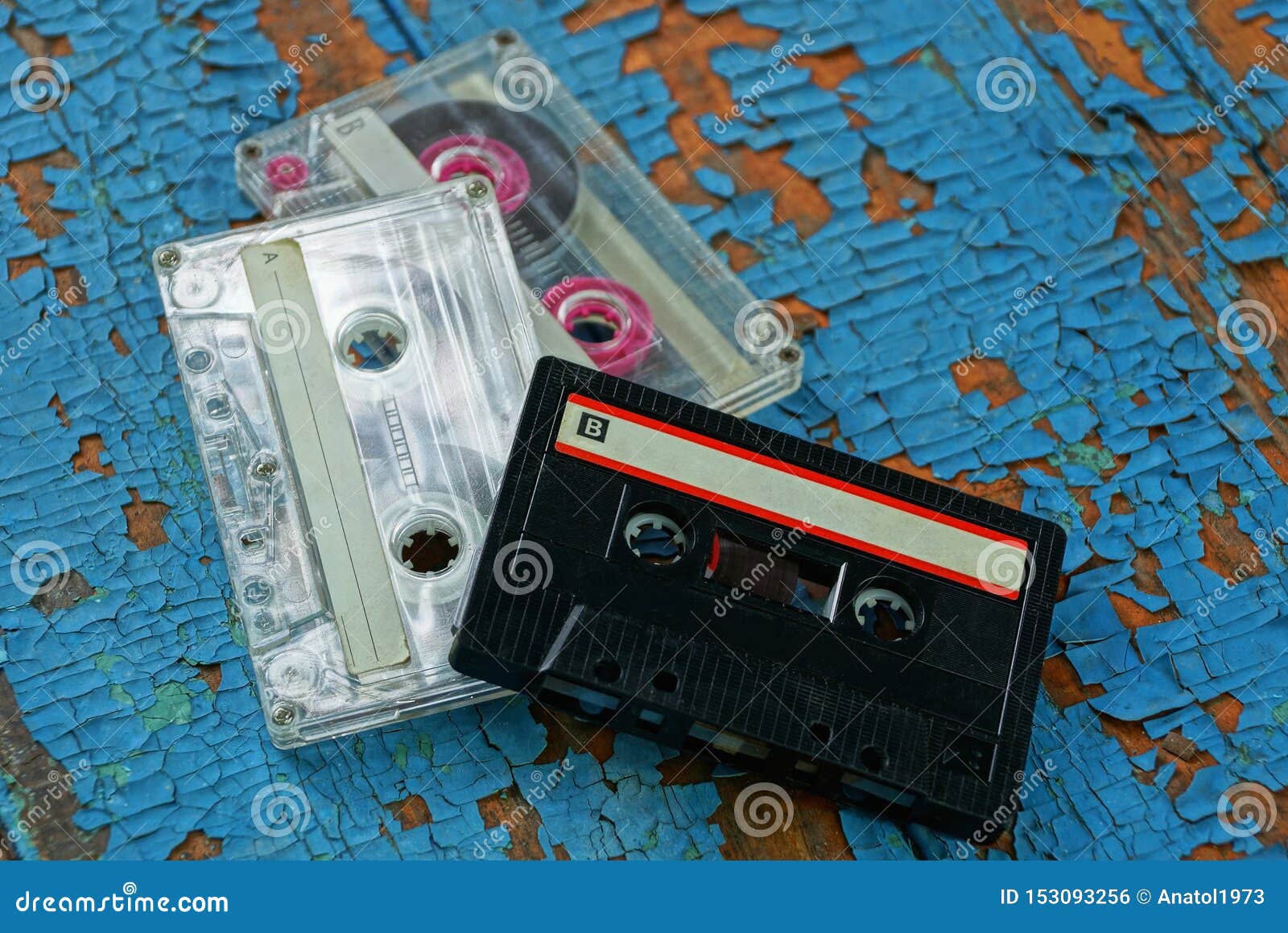 Old Audio Tapes are on the Blue Board Stock Photo - Image of cassette ...