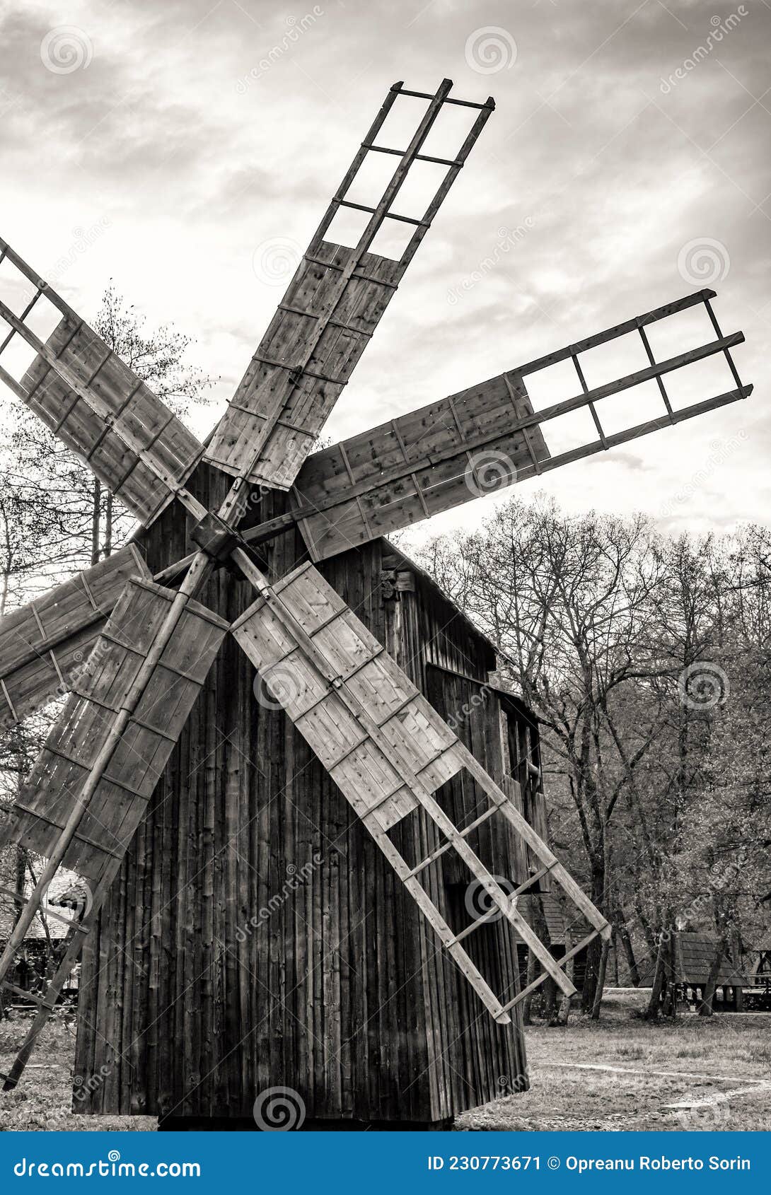 Old Authentic Traditional Wind Mill Stock Image - Image of facade ...