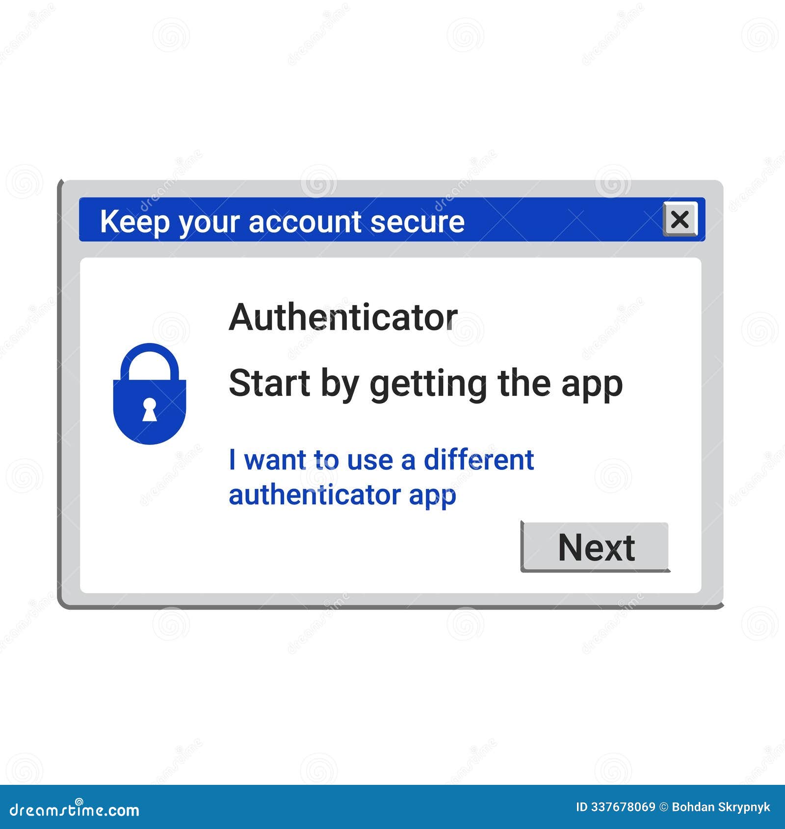 Old Authenticator Window in Blue Color. Retro Program Message Stock ...