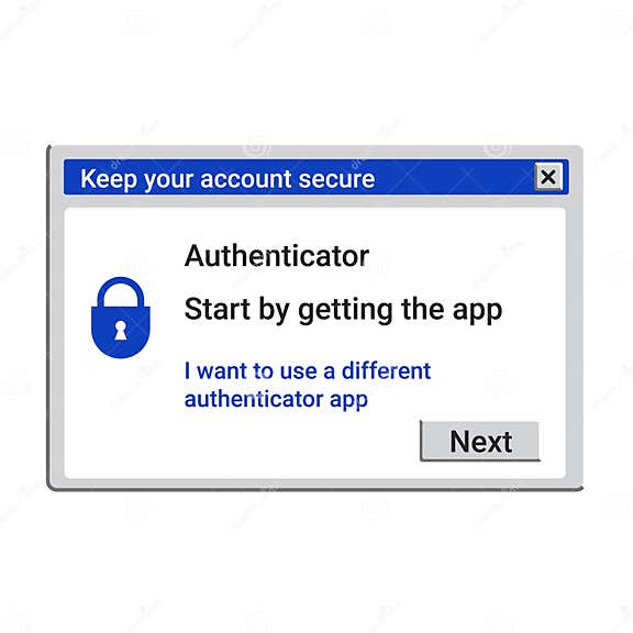 Old Authenticator Window in Blue Color. Retro Program Message Stock ...