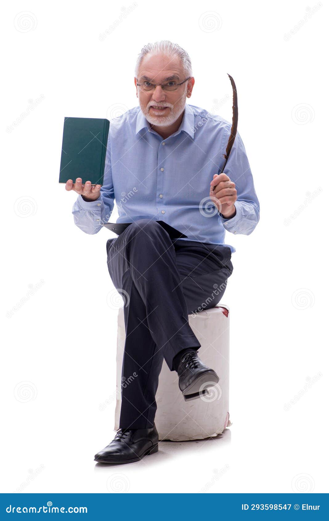 Old Male Author Writing Books Isolated on White Stock Image - Image of ...