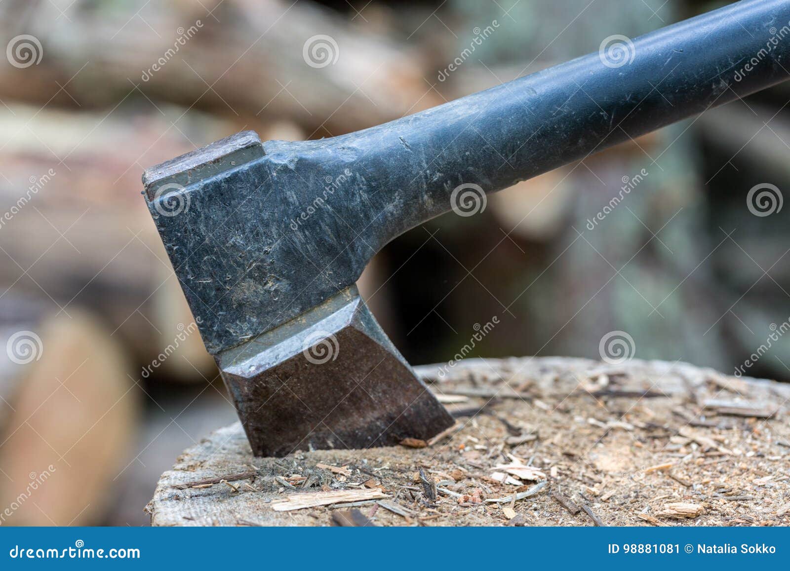 Old axe in log stock image. Image of wood, tree, lumber - 98881081