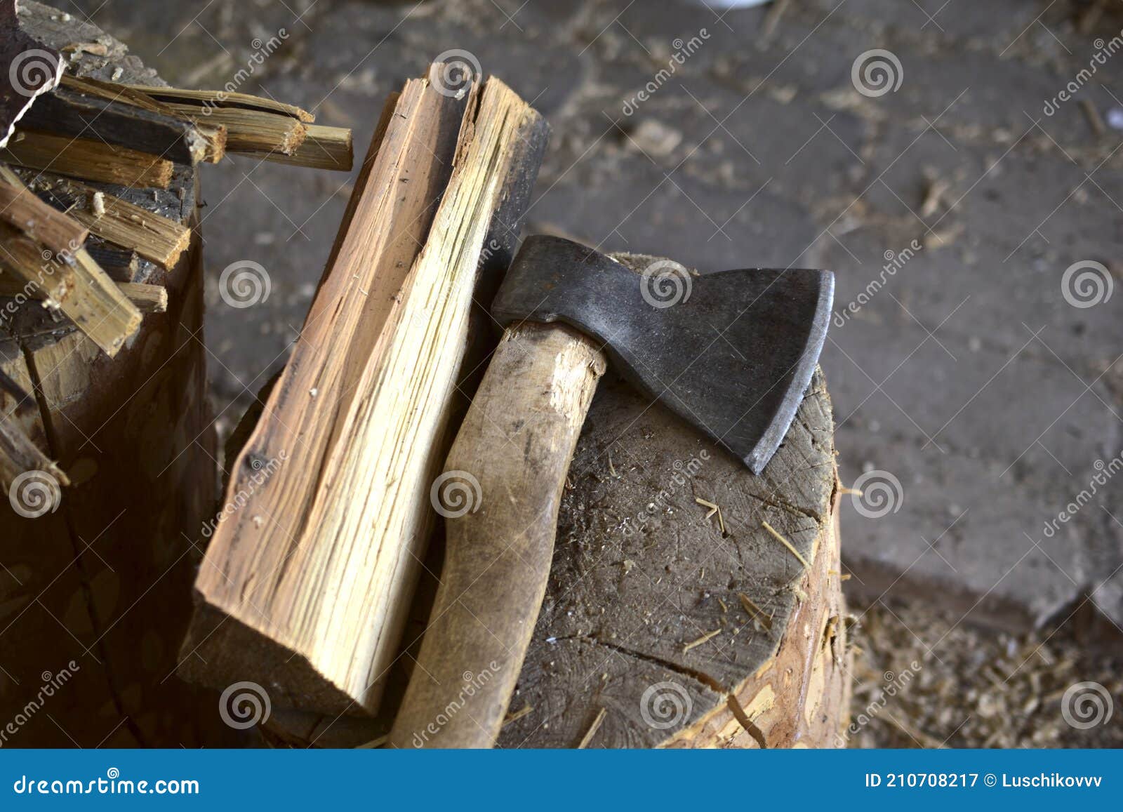 An Old Axe on a Log in the Garage Stock Image - Image of wood, brown ...