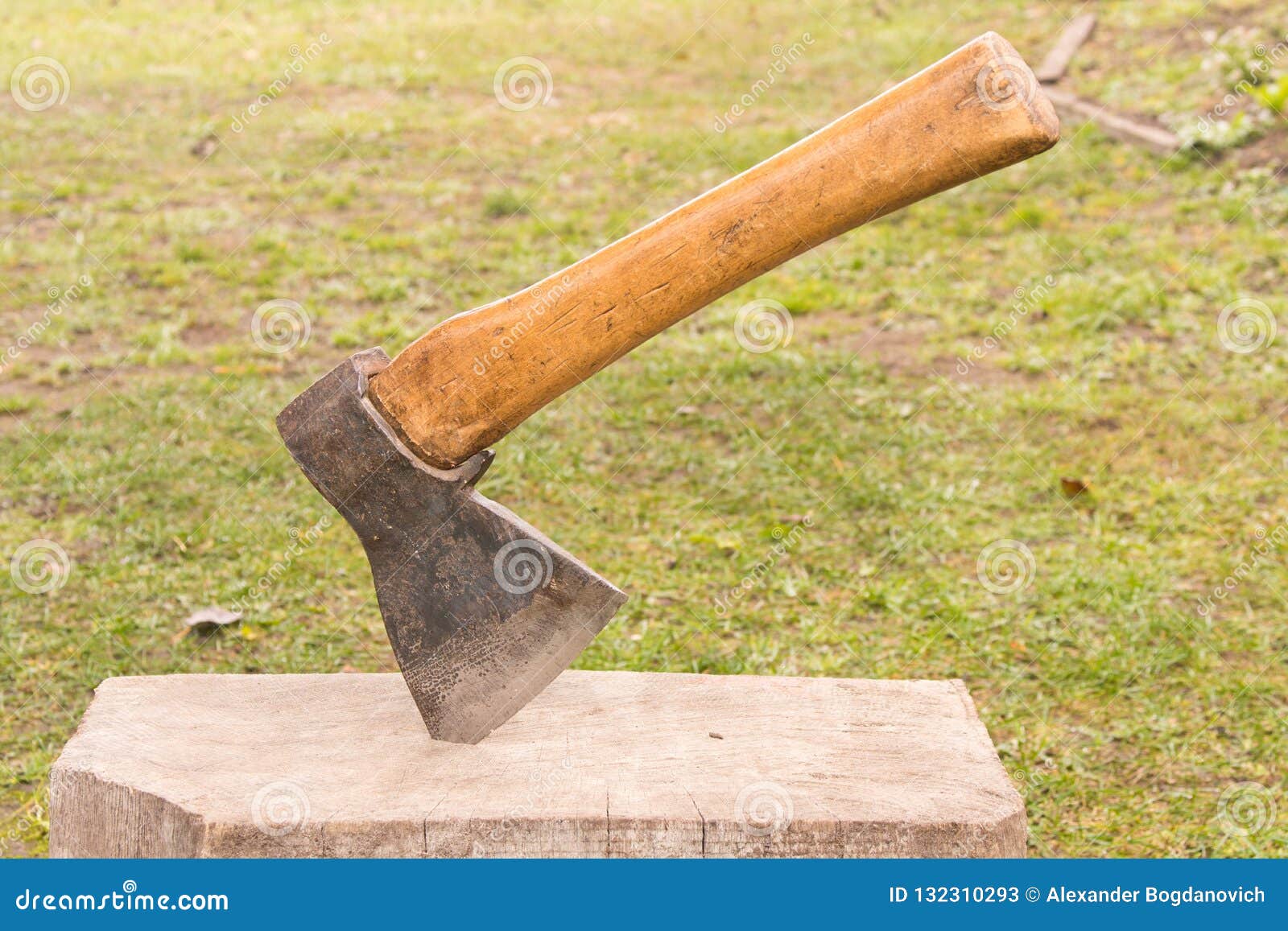An Old Axe in an Oak Log. Close Up Stock Image - Image of country ...
