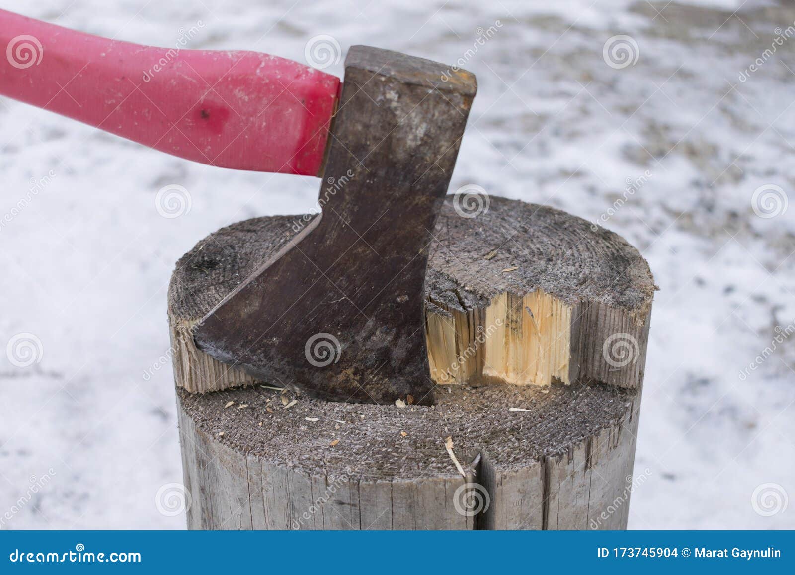Old Axe with Red Handle, Close-up Stock Photo - Image of tree, steel ...