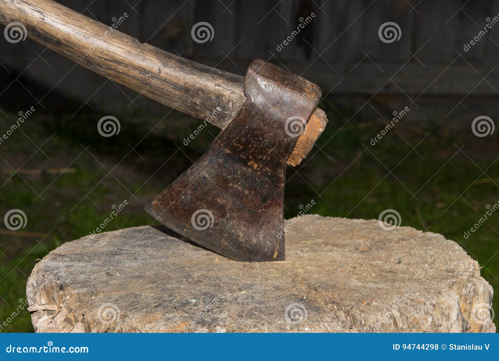 Old Axe on a Tree Stump for Chopping Firewood. Stock Photo - Image of ...