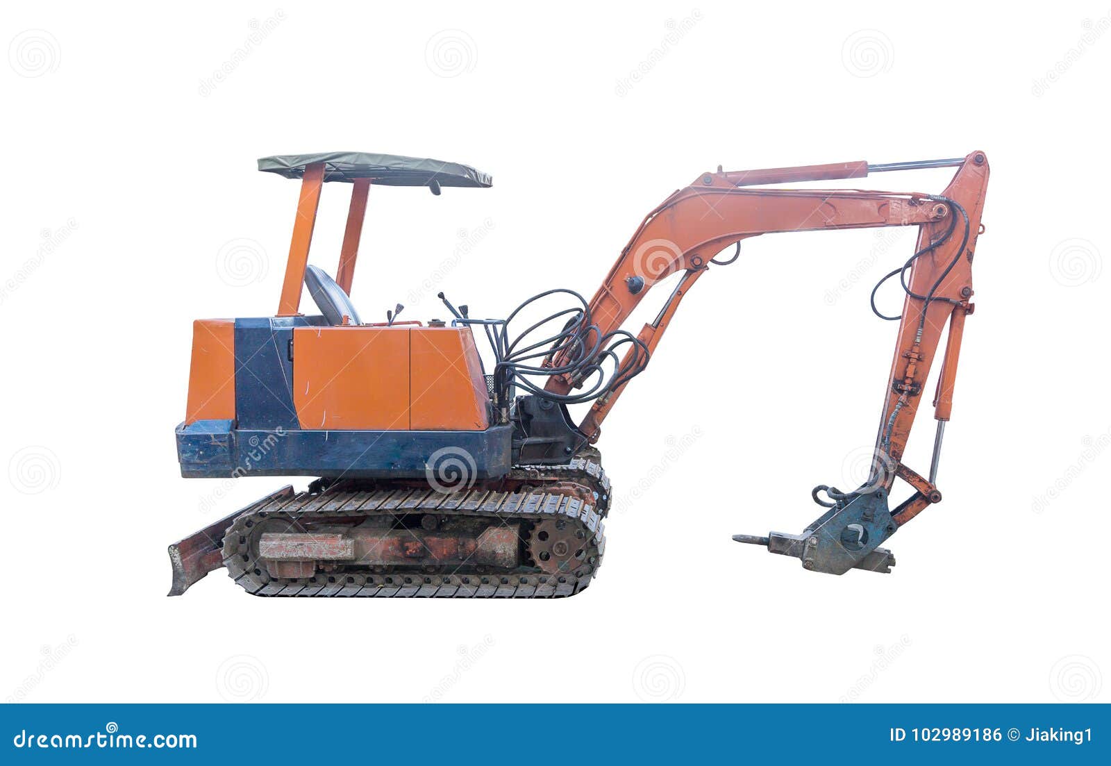 Old Backhoe Isolated on White, Side View Stock Photo - Image of ...