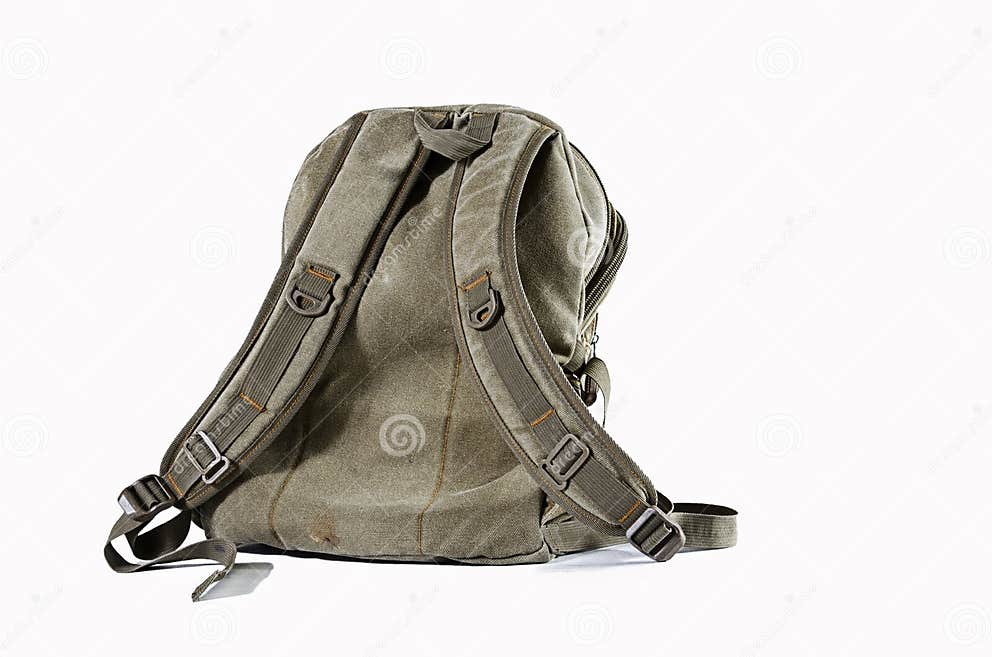 Old Backpack on a White Background. Stock Photo - Image of tarpaulin ...