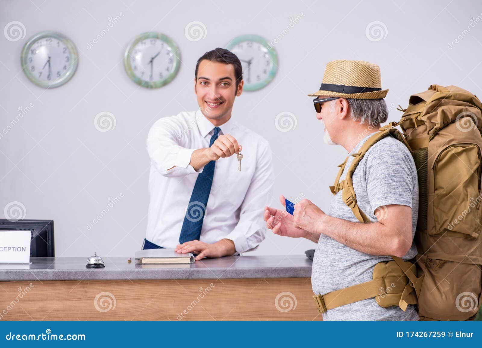 Backpacker at the Hotel Reception Stock Image - Image of luggage ...