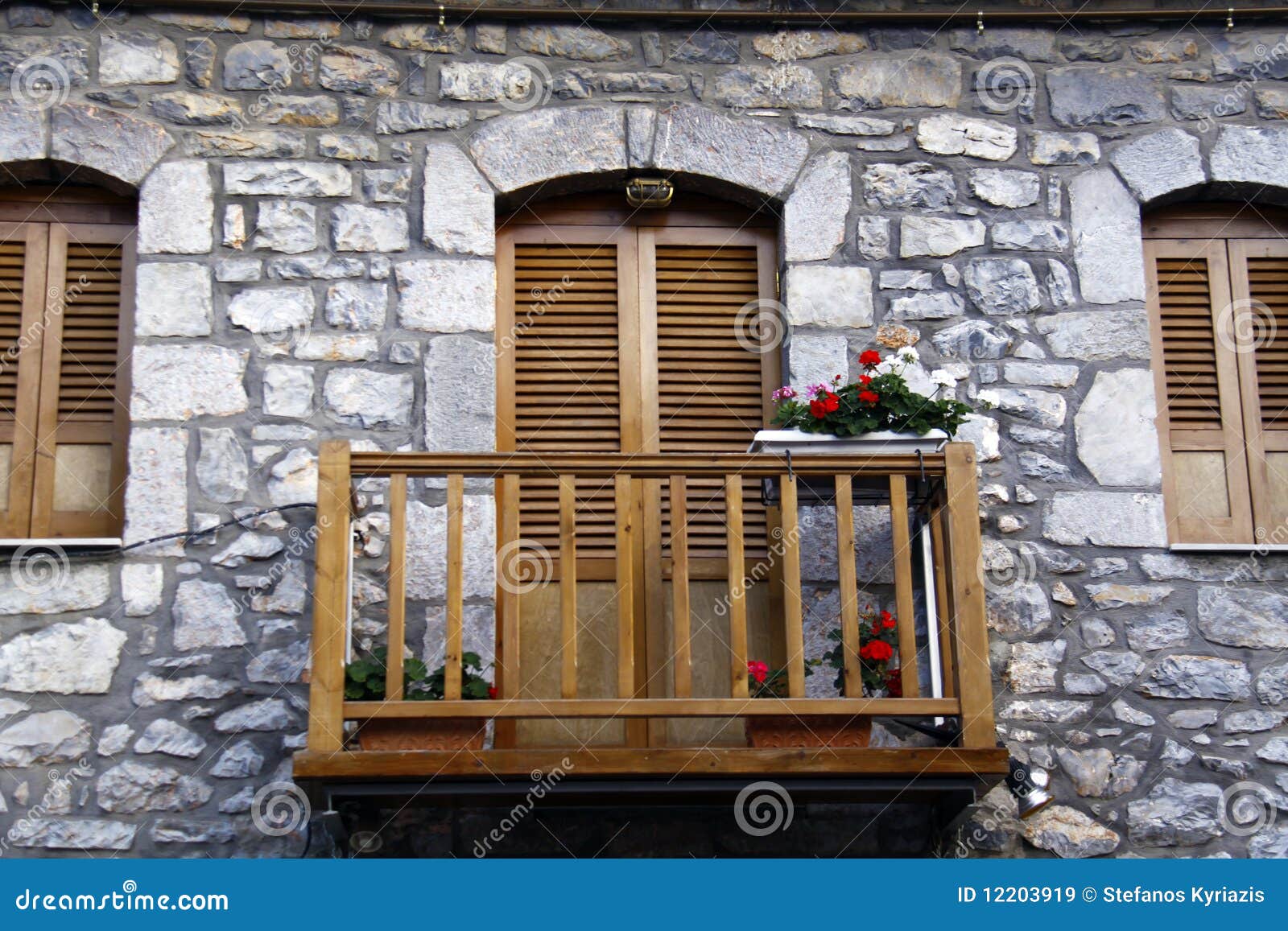 OLD BALCONY with FLOWERS stock image. Image of building - 12203919