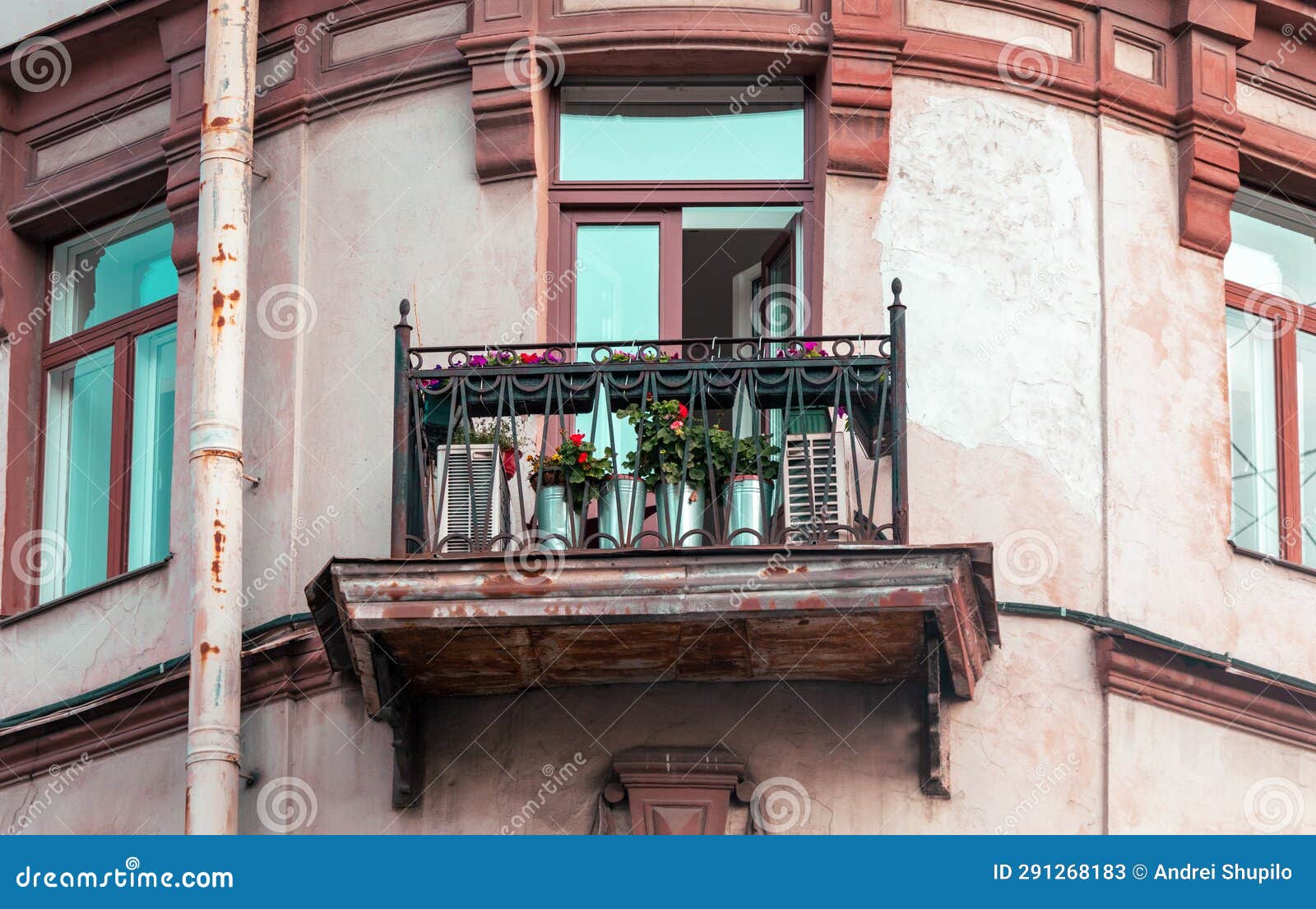 Old Balcony on the Wall of a Vintage Building Stock Image - Image of ...