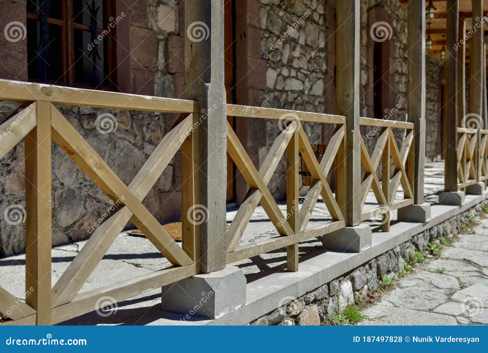 Old Balcony with Wooden Railing . Stock Photo - Image of neighborhood ...