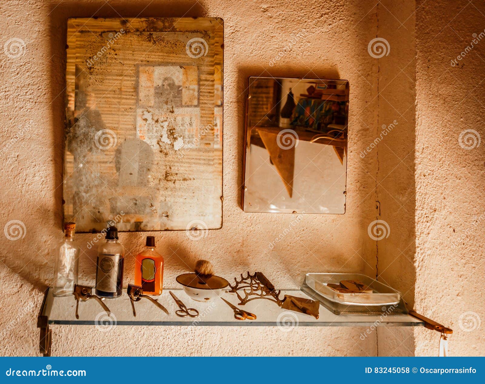 Old Barbershop, with the Utensils of an Ancient Time Stock Photo ...