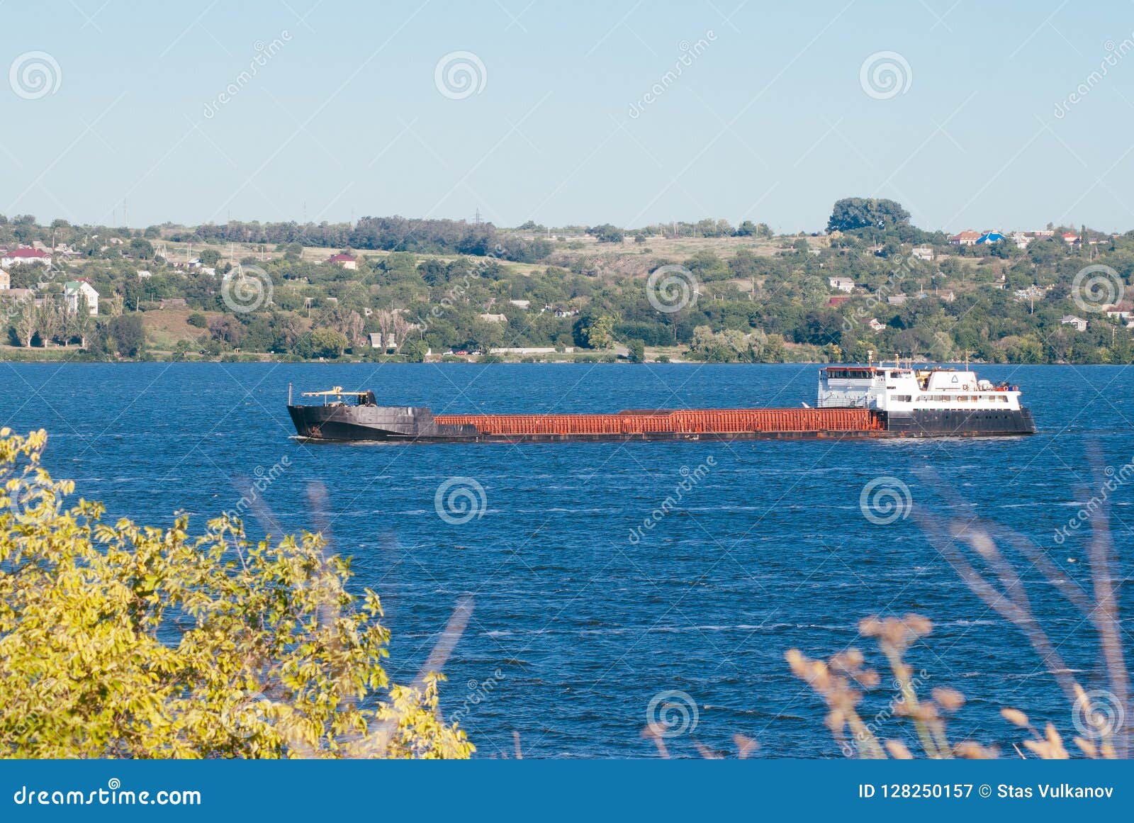 Old Barge on the River. Barge Floats on the Dnieper River Stock Image ...