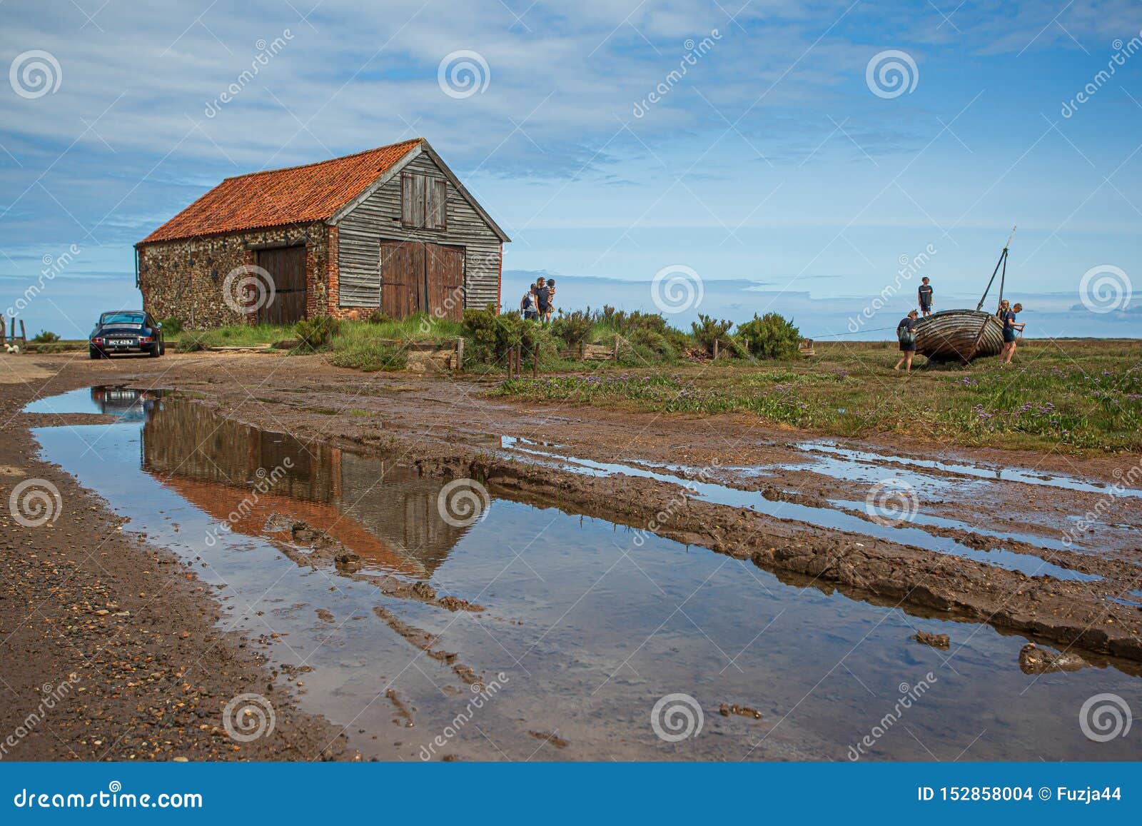 Old Barn and Abandoned Boat in England. Stock Photo - Image of american ...