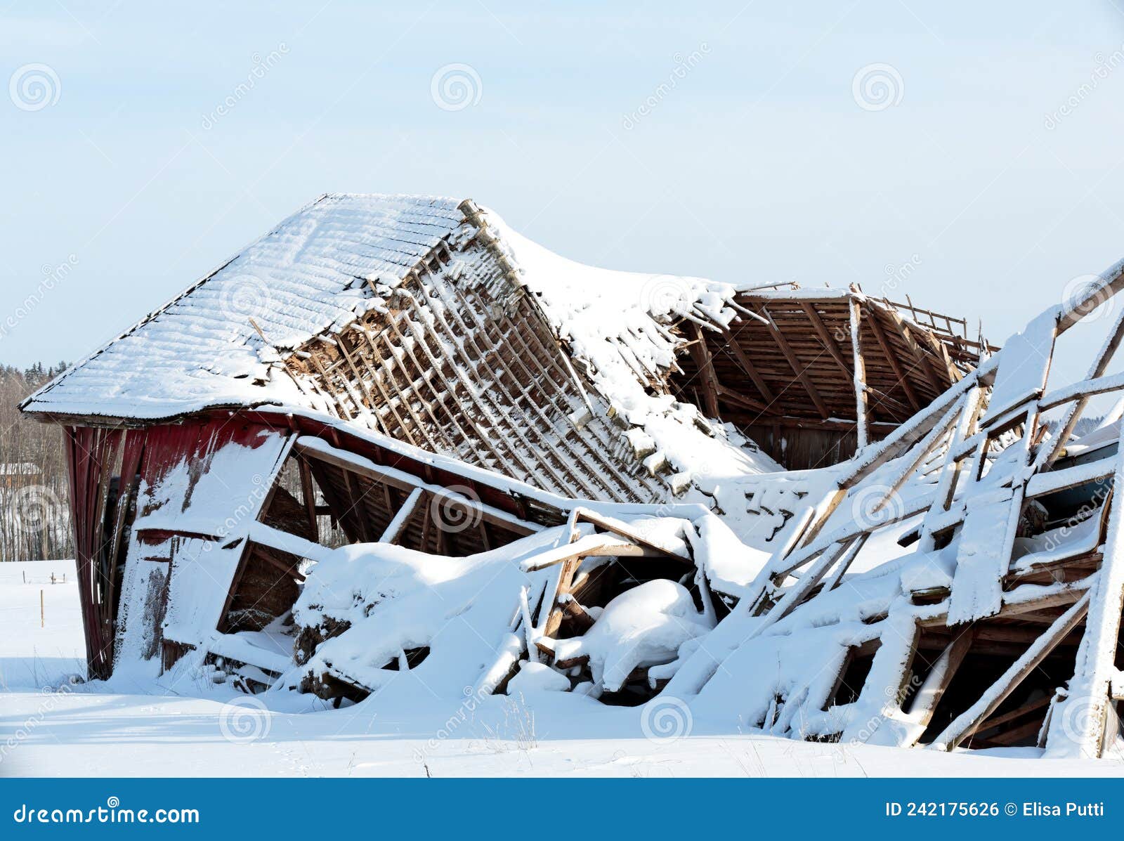 Collapsed Roof Concrete Floor Of Abandoned Building. Through Hole In ...