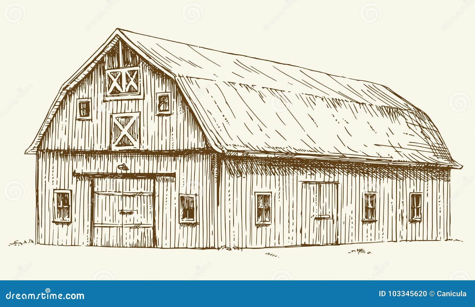 Old Barn. Hand Drawn Illustration. Stock Vector - Illustration of ...