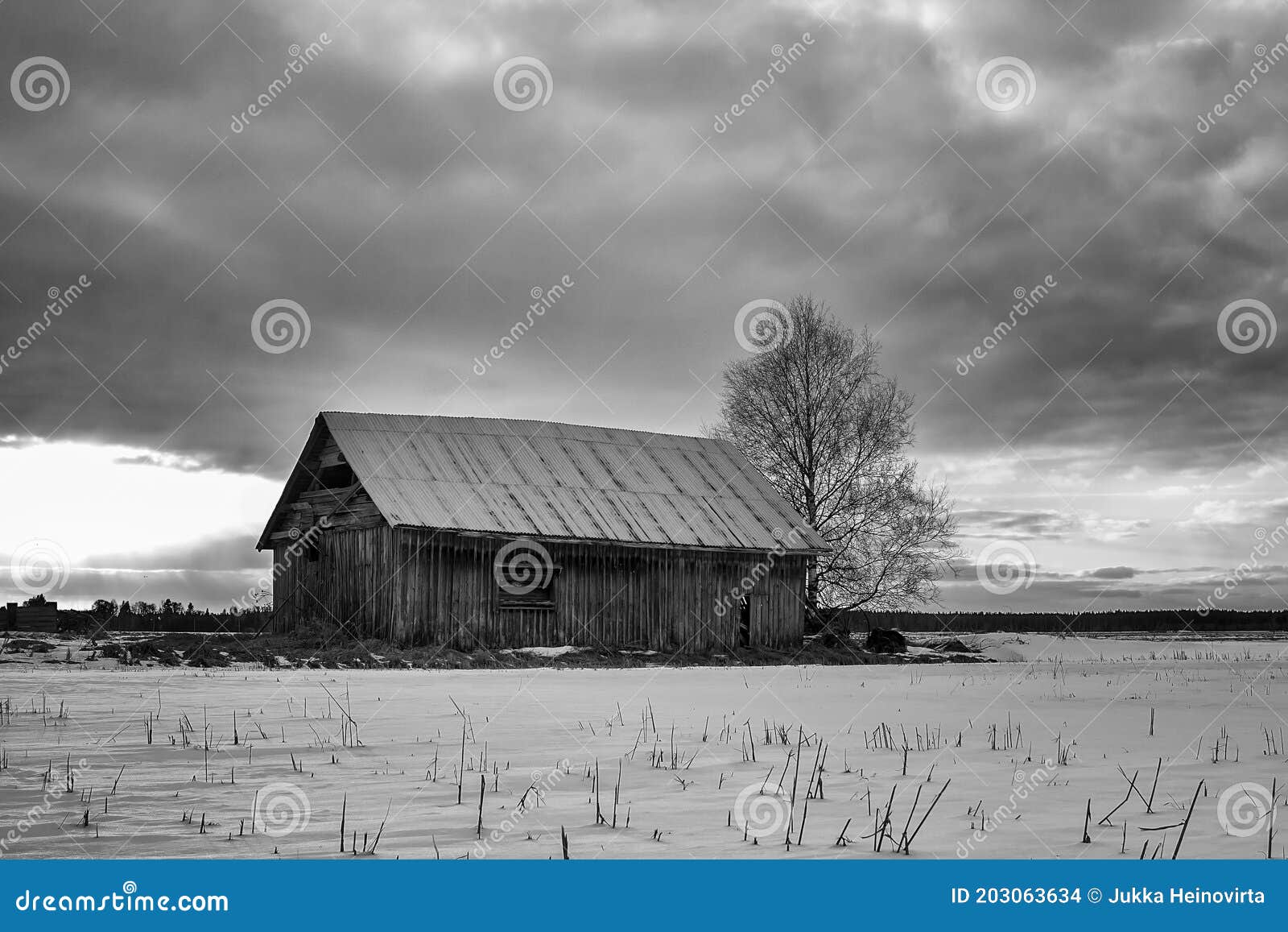 Old Barn in the Springtime Sunset Stock Photo - Image of snow ...