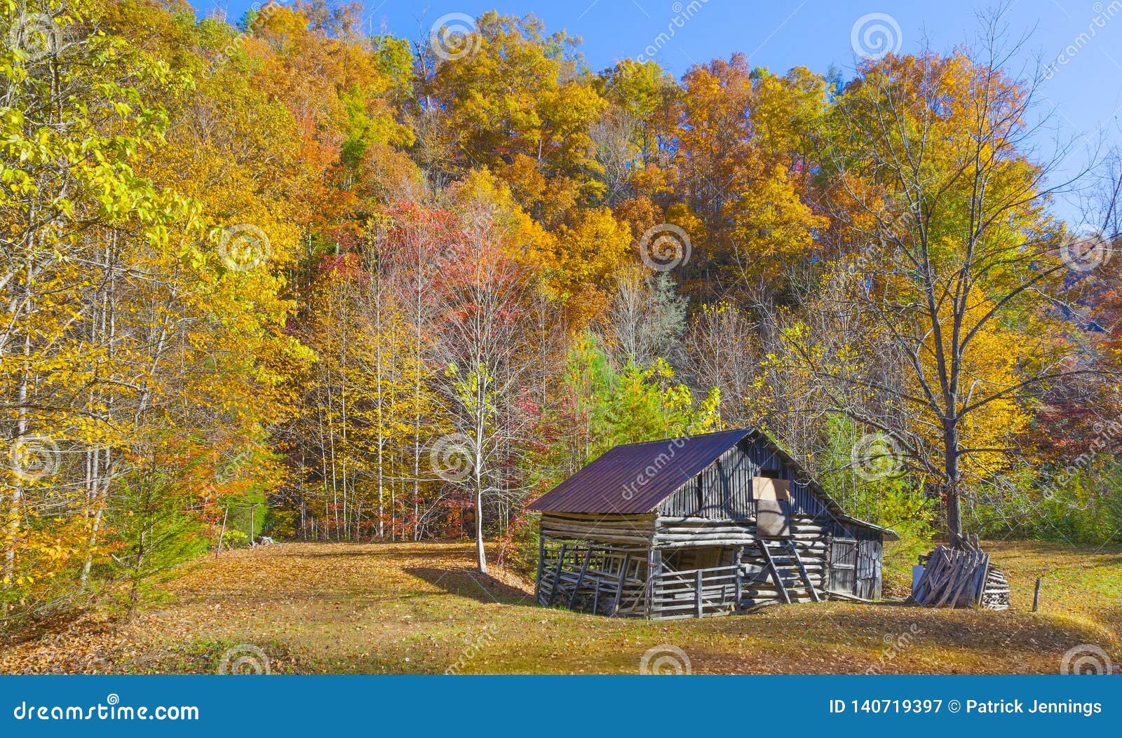 Old Barn with Fall Colors stock image. Image of golden - 140719397