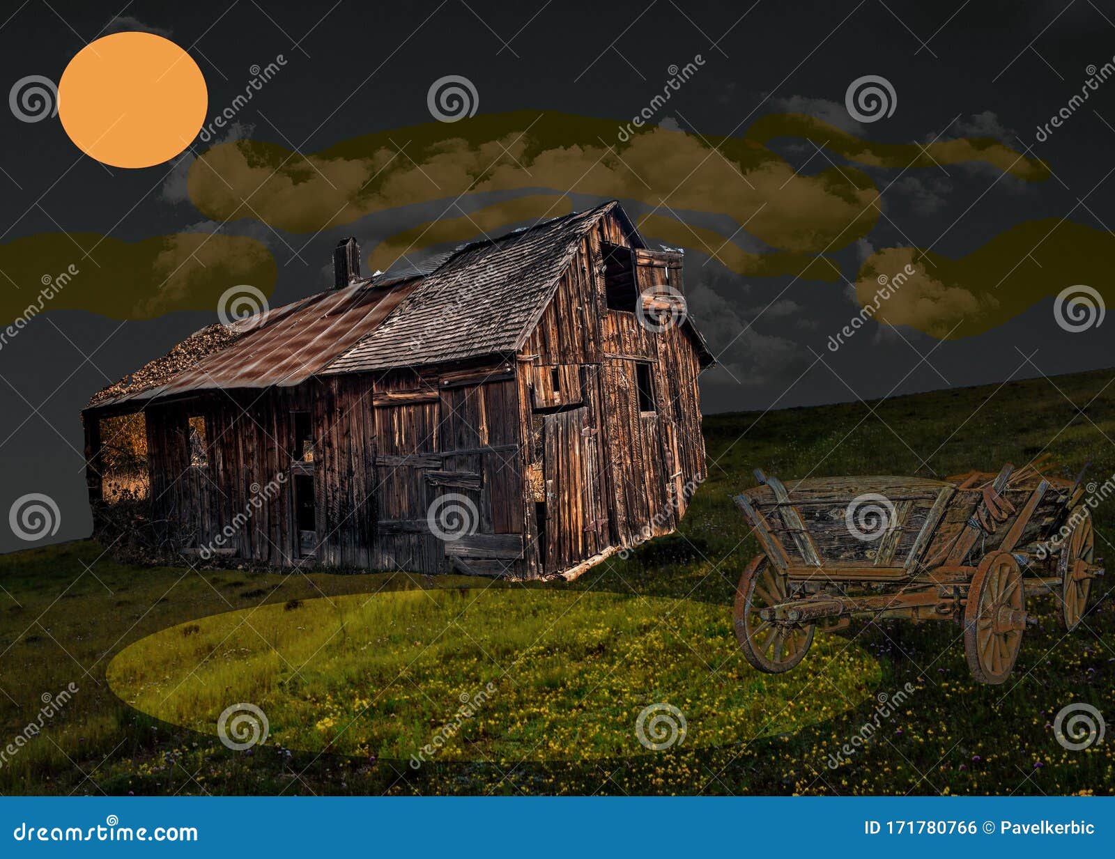 Old Barn in the Moonshine stock photo. Image of nature - 171780766