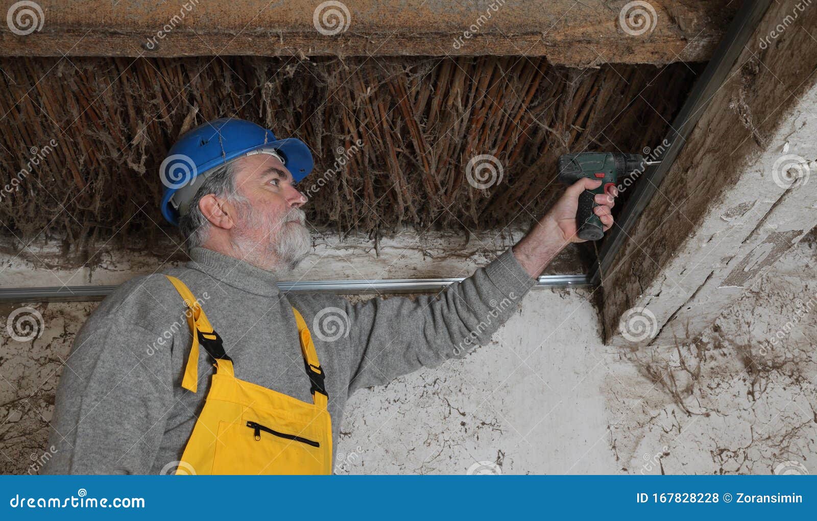 Worker Fixing Batten in Old Barn, Renovation Stock Photo - Image of ...