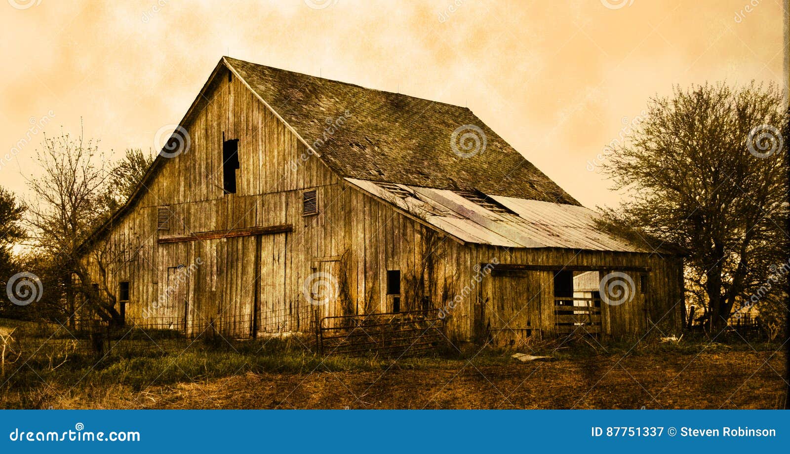 Old Barn in sepia stock image. Image of isolated, green - 87751337