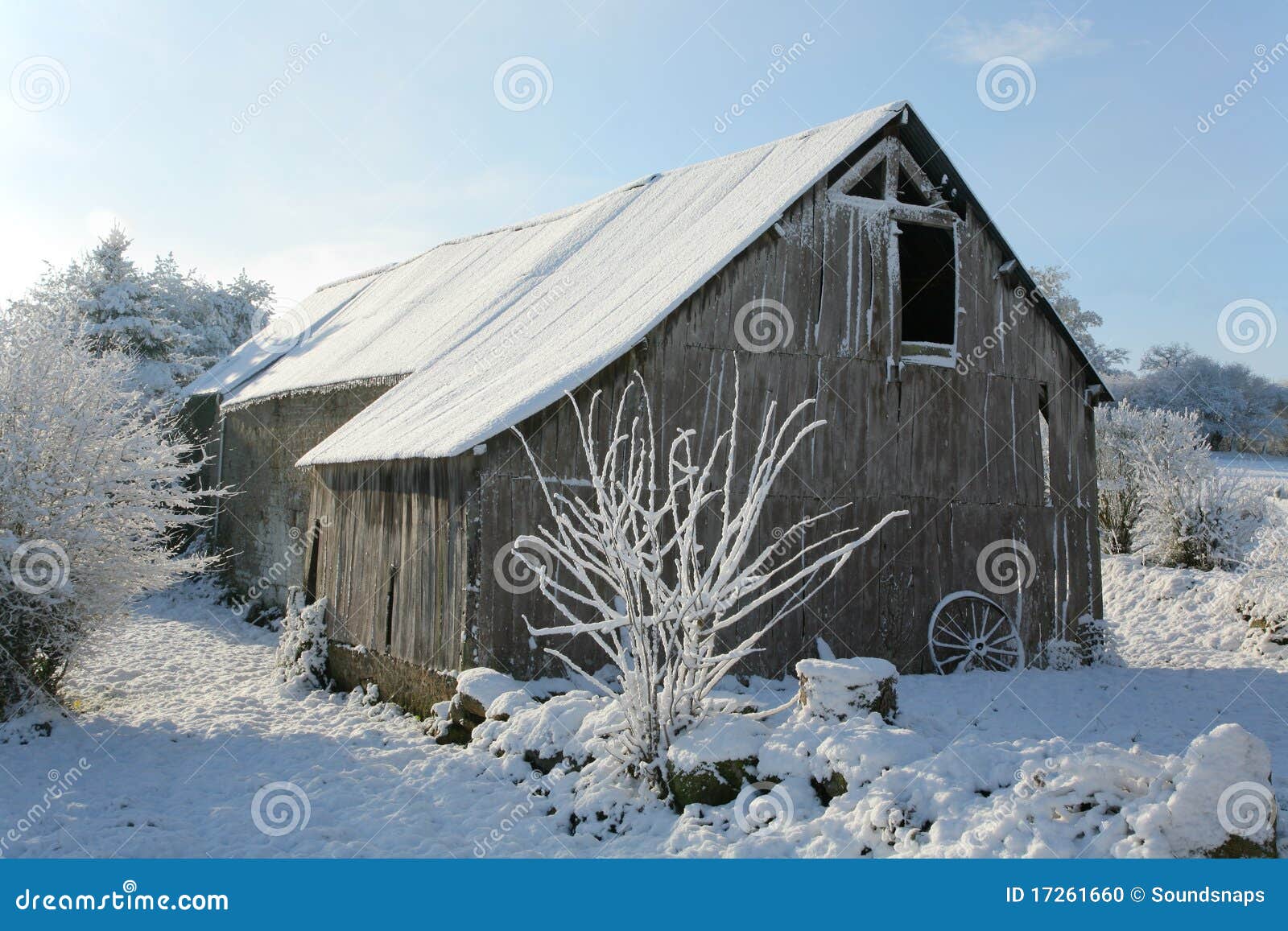 Old Barn in Snow stock photo. Image of countryside, texture - 17261660