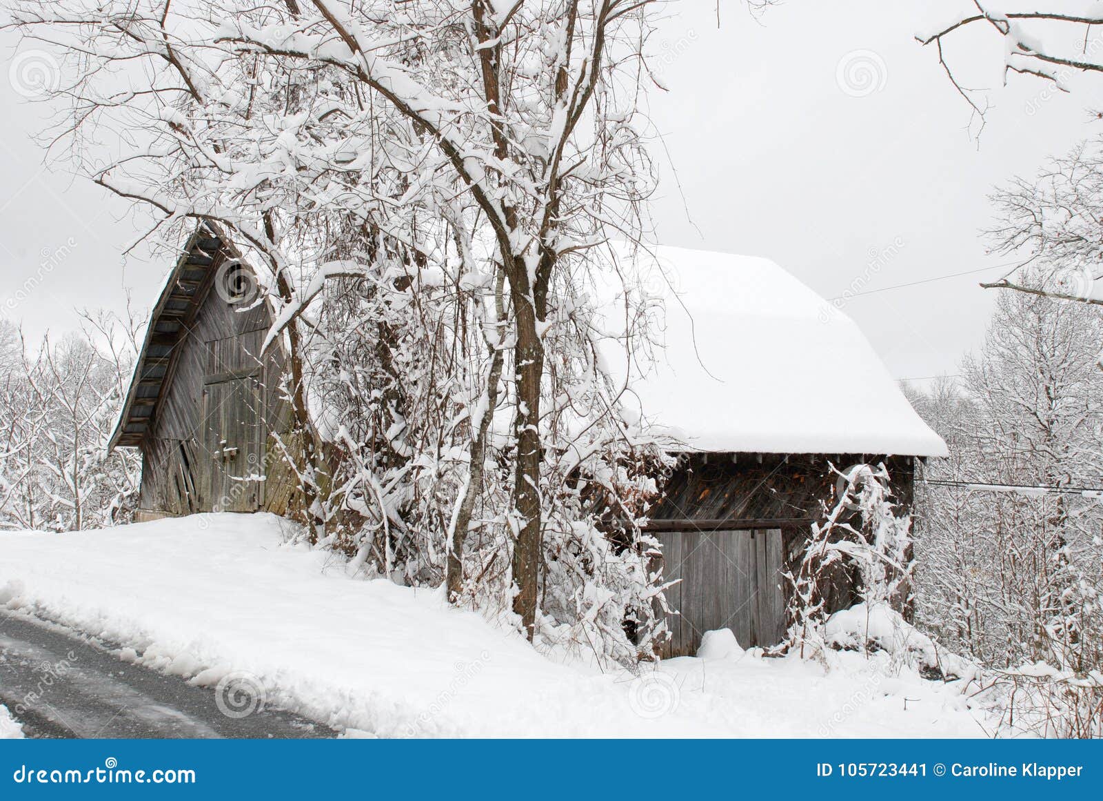 An Old Barn in the Snow stock image. Image of doorway - 105723441