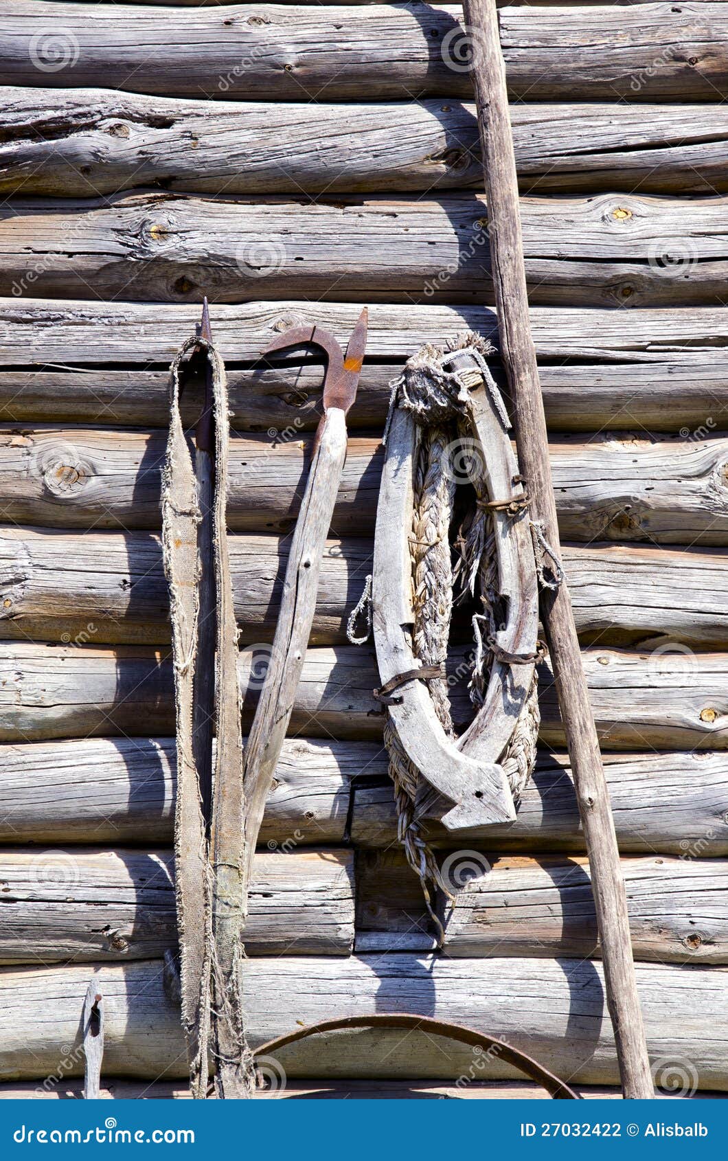 Old Barn Wall with Vintage Agriculture Tools Stock Photo - Image of ...