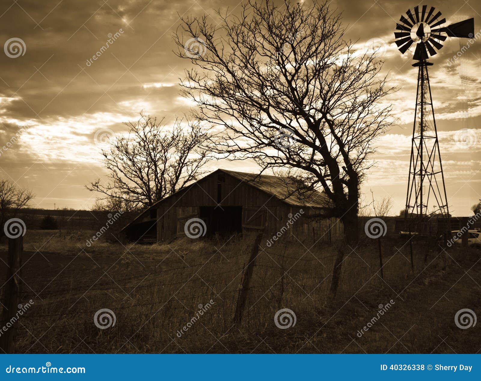 Old Barn & Windmill stock photo. Image of farm, farming - 40326338