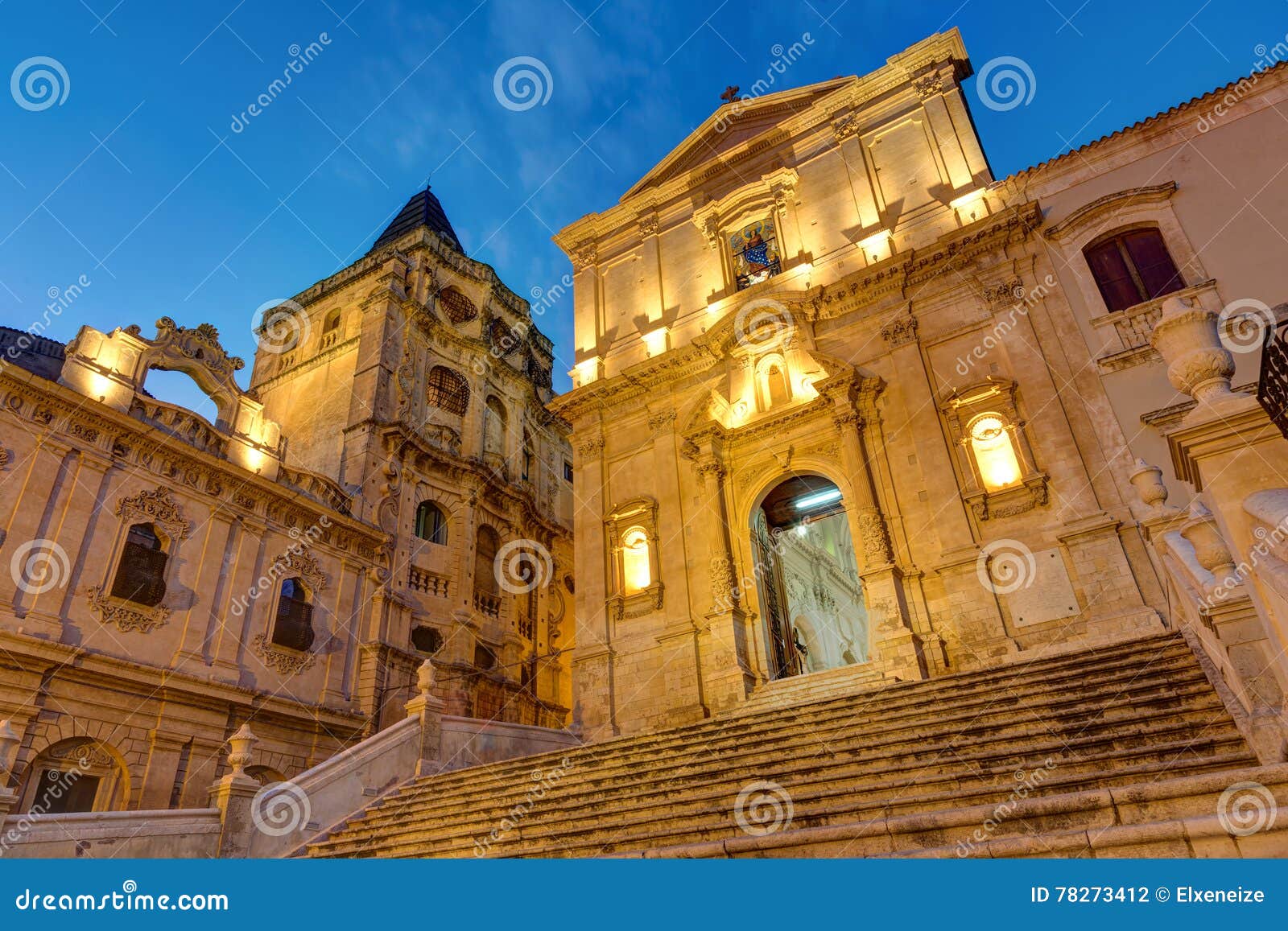 The Old Baroque Town Noto at Night Stock Photo - Image of attraction ...