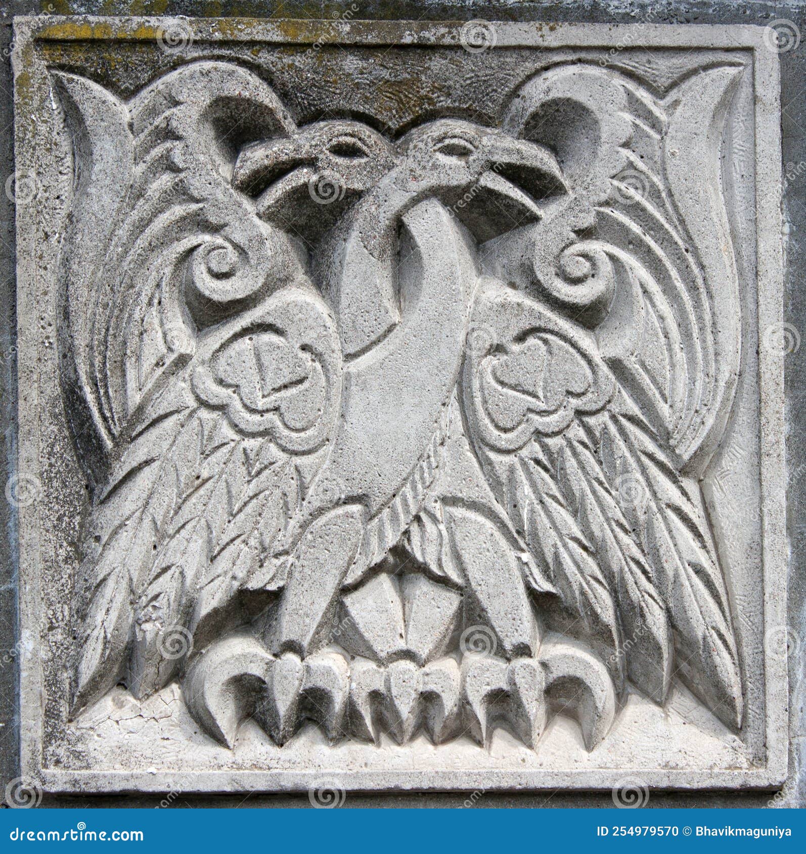 Old Bas-relief of Fairytale Two Eagles Stock Photo - Image of sandstone ...