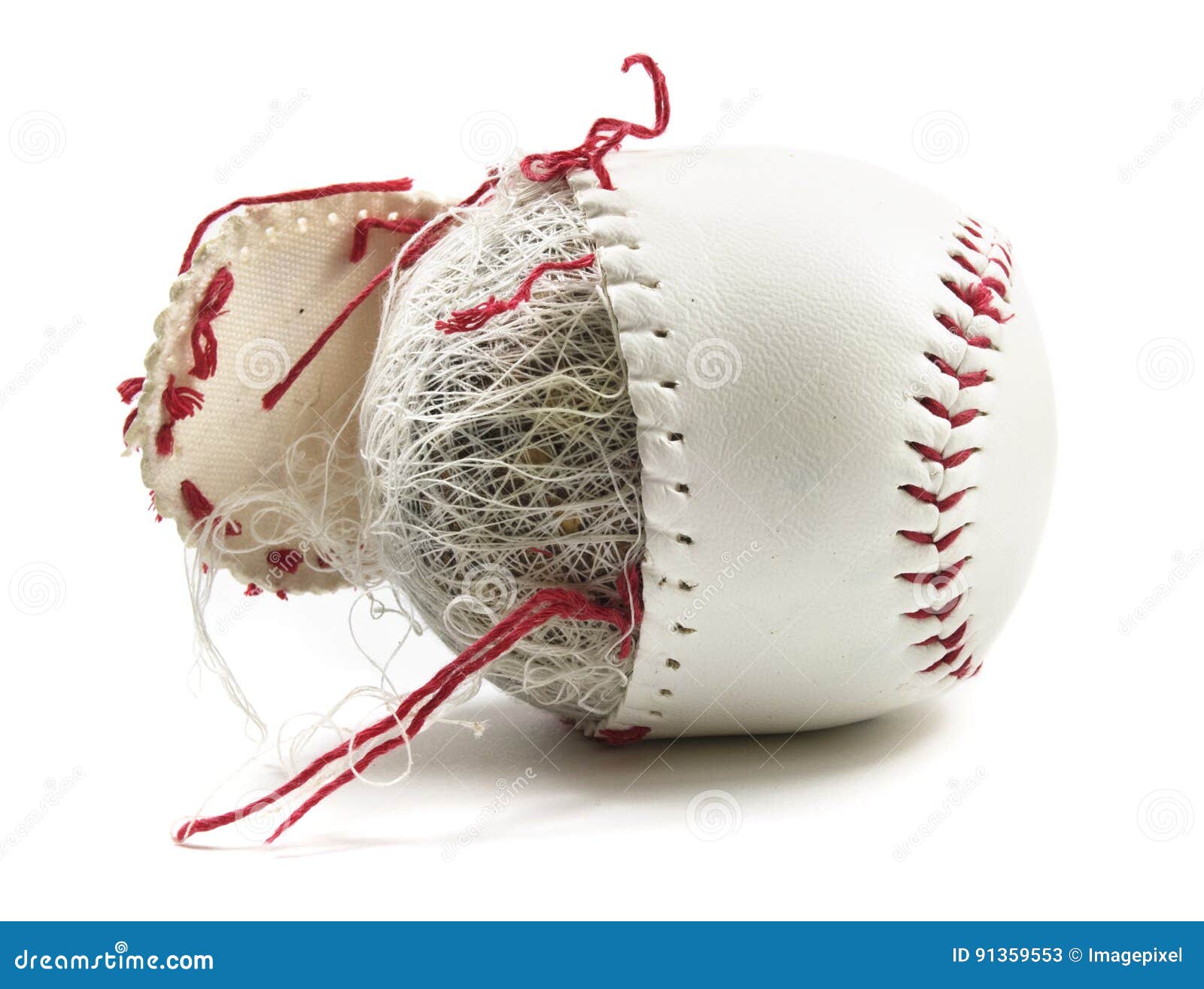 Old baseball with strings stock image. Image of torn - 91359553