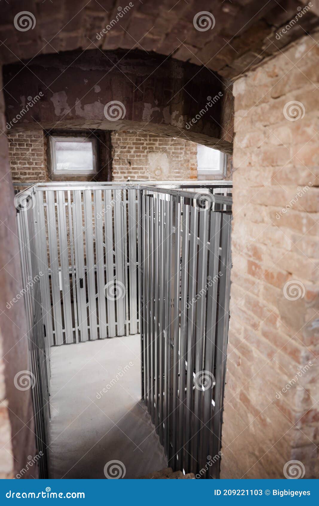 An Old Basement with Metal Units Cells Stock Image - Image of safe ...