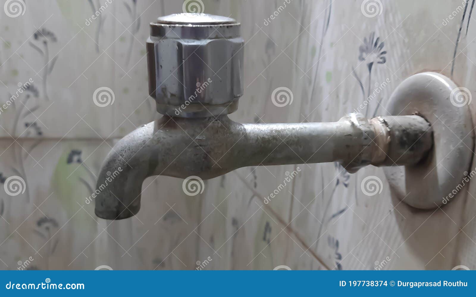 Old Bathroom Sink Faucet Contaminated With Calcium And Grime Hard