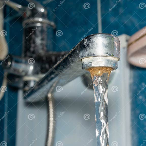 Old Bathroom Sink Faucet Contaminated With Calcium And Grime Hard
