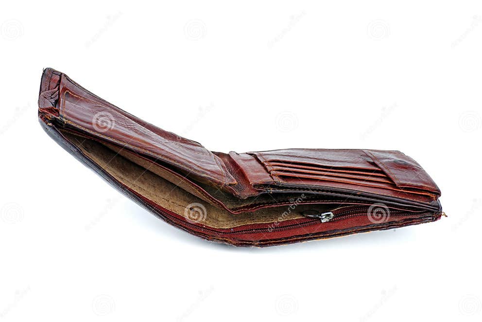 Old Battered Empty Wallet Isolated on White Stock Image - Image of ...