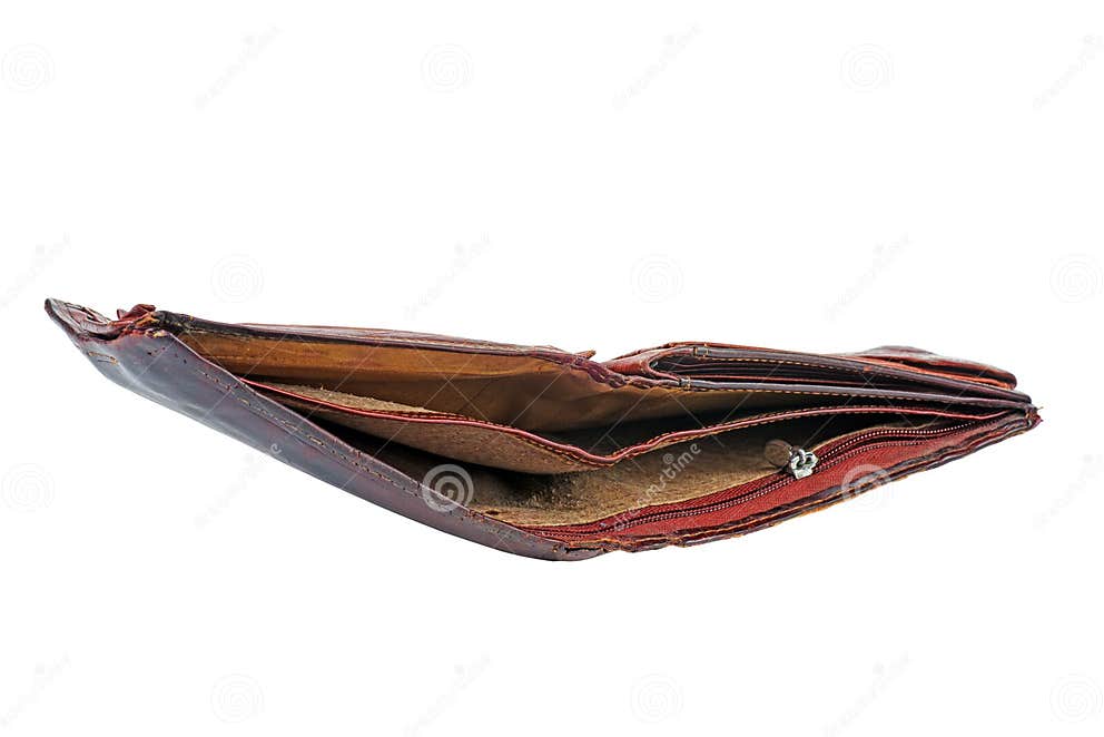 Old Battered Empty Wallet Isolated on White Stock Photo - Image of ...