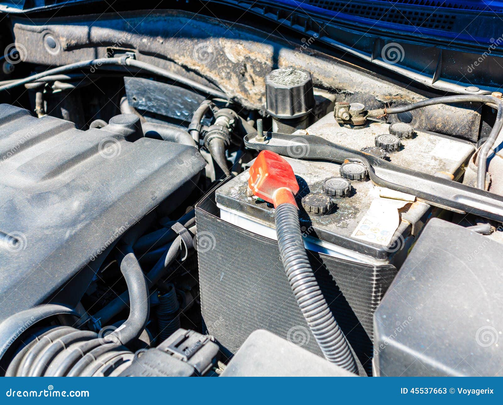 Old Battery Car Terminal in Engine Room Stock Image - Image of ...
