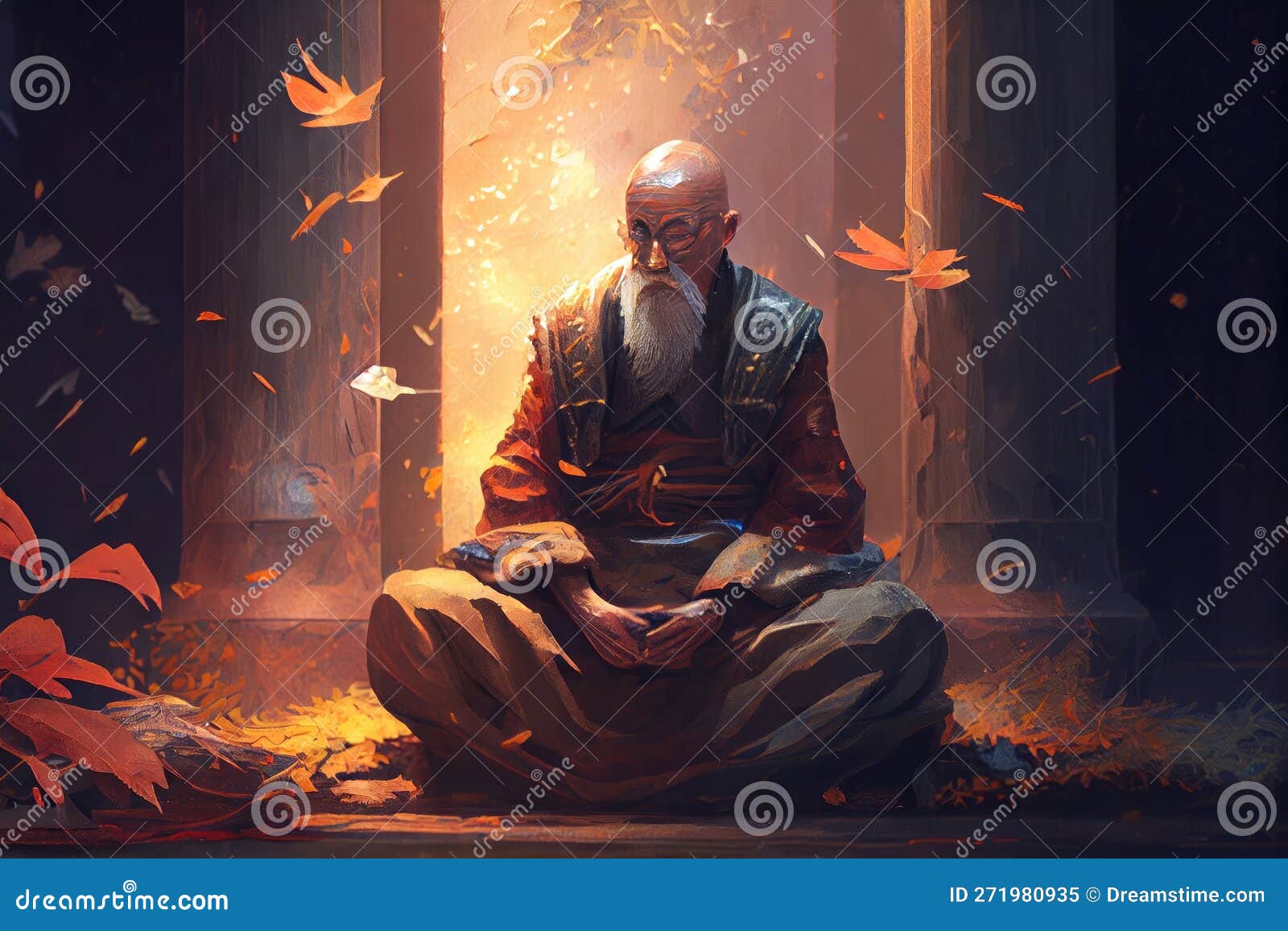 Old Bearded Warrior Monk Meditating Generative AI Stock Illustration ... Old Bearded Warrior Monk Meditating Generative AI Stock Illustration ...