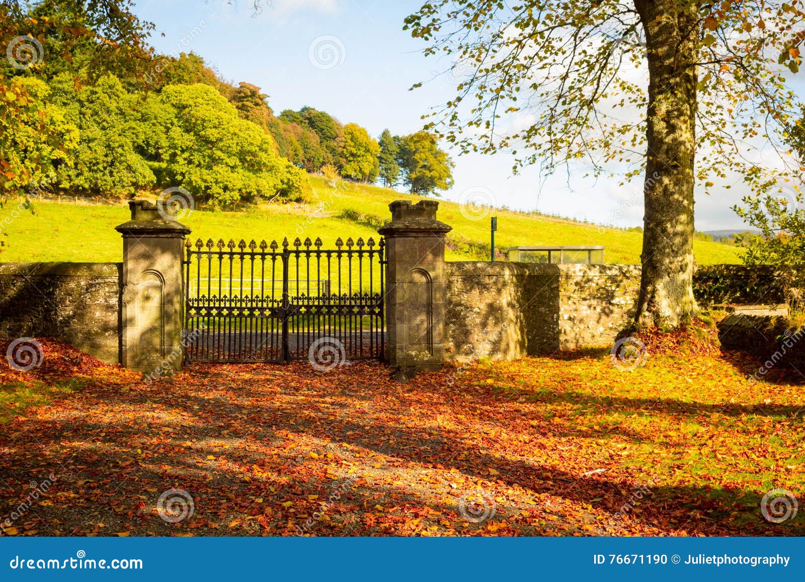 Old, Beautiful Iron Gate at the Old Scottish Church in Autumn Stock ...