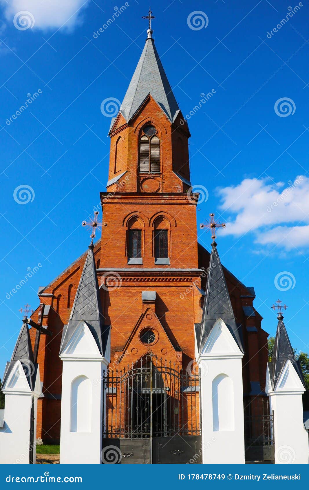 Old Beautiful Red Brick Church on a Sunny Day Stock Image - Image of ...