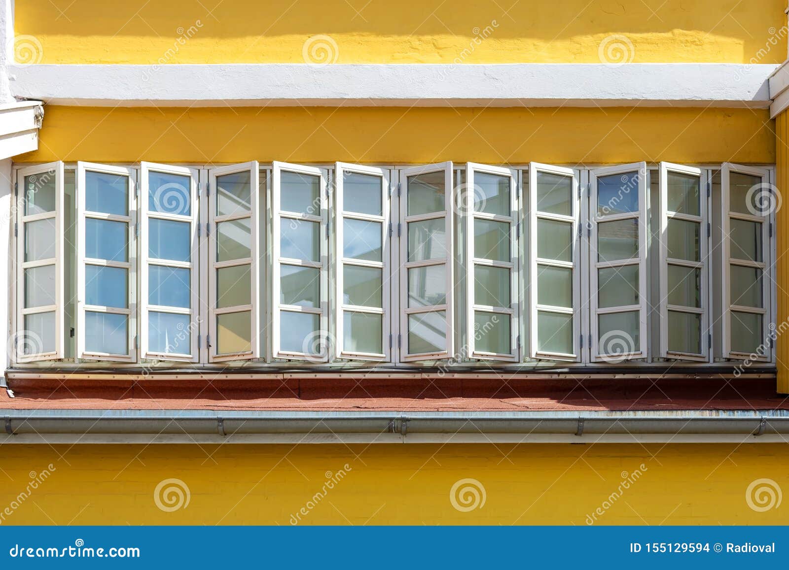 Old Beautiful Windows on a Yellow Wall. Architecture Stock Photo ...