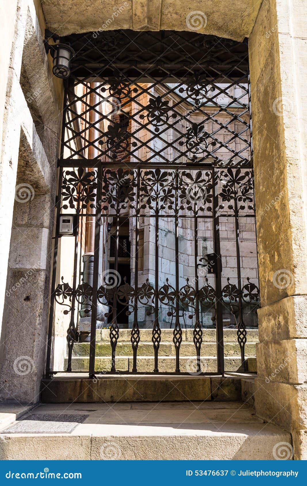 Old, Beautiful Wrought Iron Gate Stock Image - Image of floral, gate ...